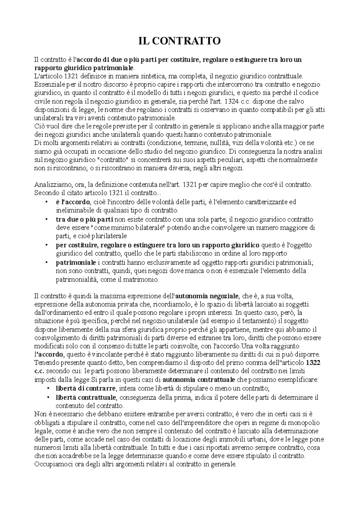 I-Contratti - Riassunto contratti Diritto Privato - IL CONTRATTO Il ...