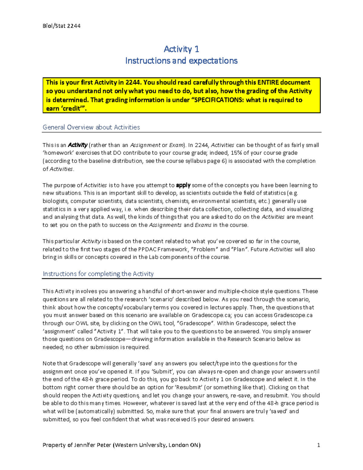 Activity 1 - instructions - Activity 1 Instructions and expectations ...