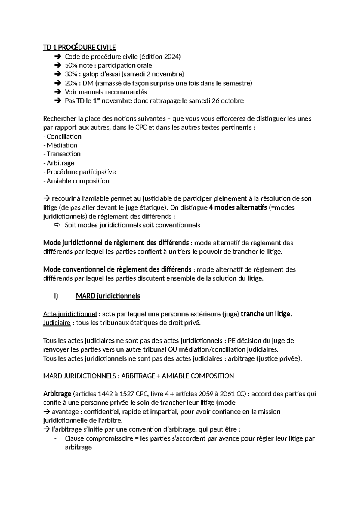 TD 1 ProcéDURE Civile - TD 1 PROCÉDURE CIVILE Code de procédure civile (édition 2024) 50% note ...
