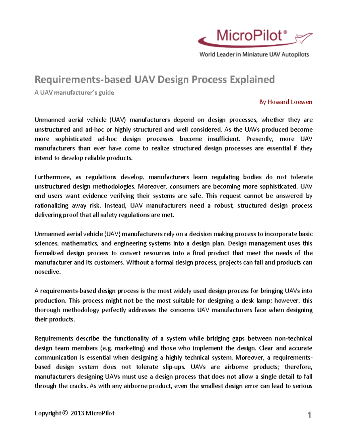 Requirements-based Design -uav - Requirements-­‐based UAV Design Process Explained A UAV - Studocu