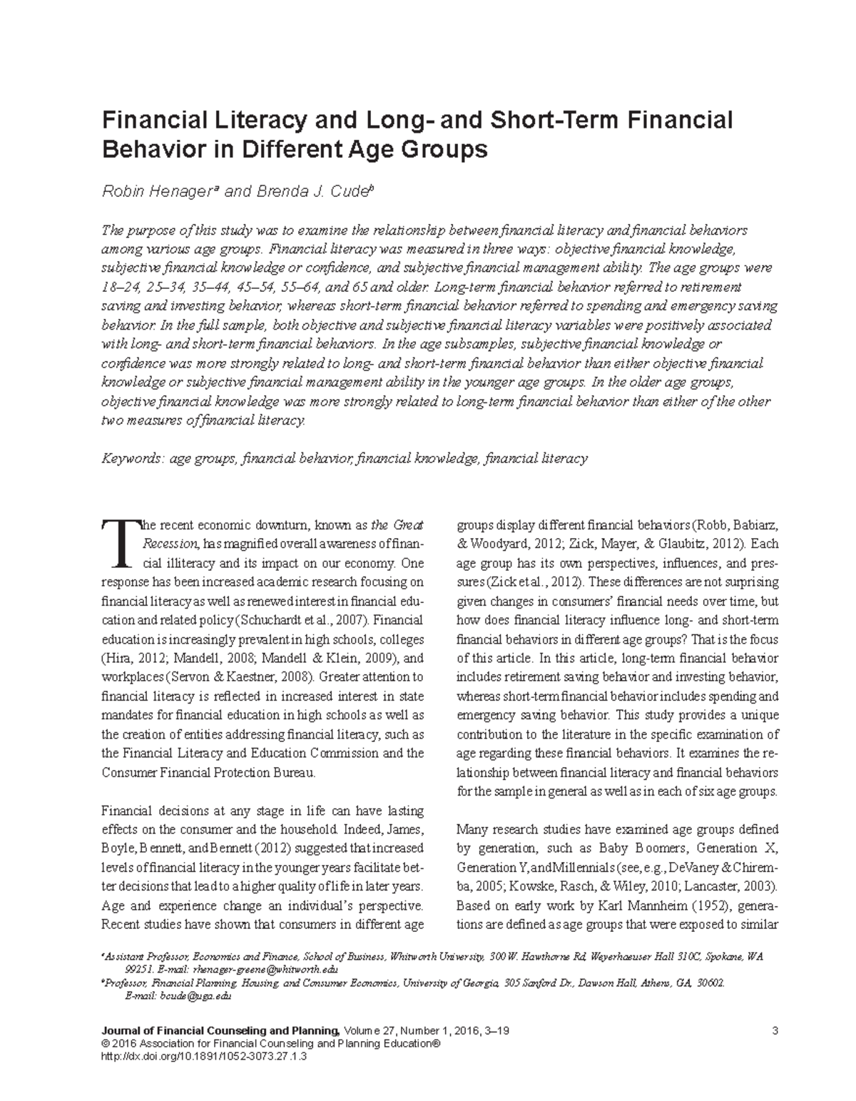 FL and Long Short Term Financial Behavior in Diff Age Groups - Journal ...