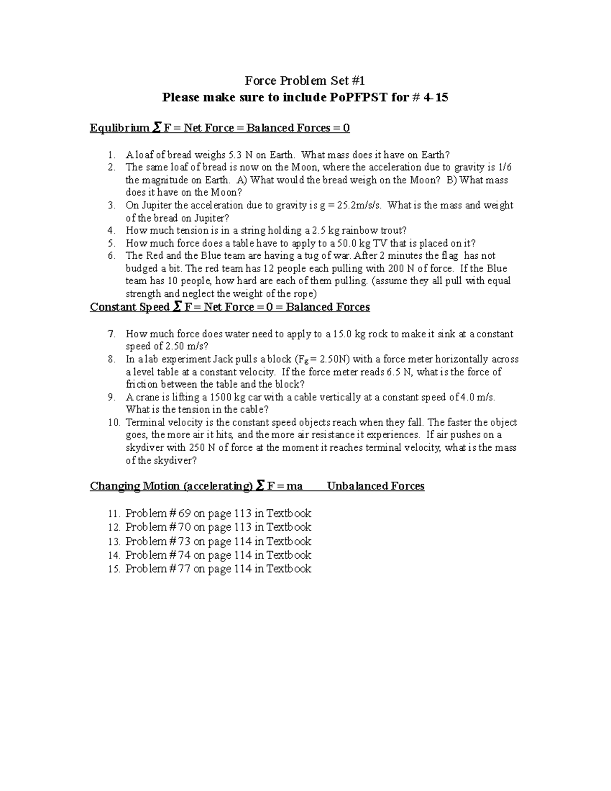 Force Problem Set 1 1314 - Force Problem Set Please make sure to ...