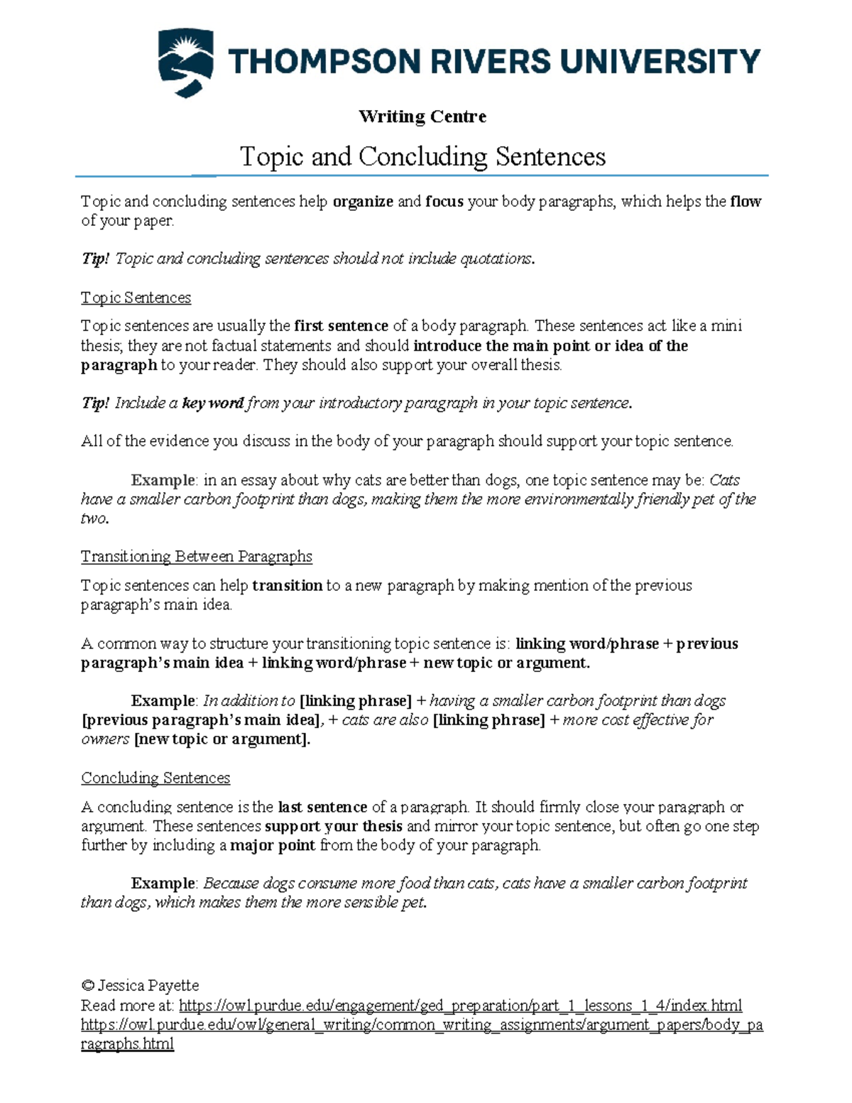 Topic and Concluding Sentences 49814 - © Jessica Payette Read more at ...