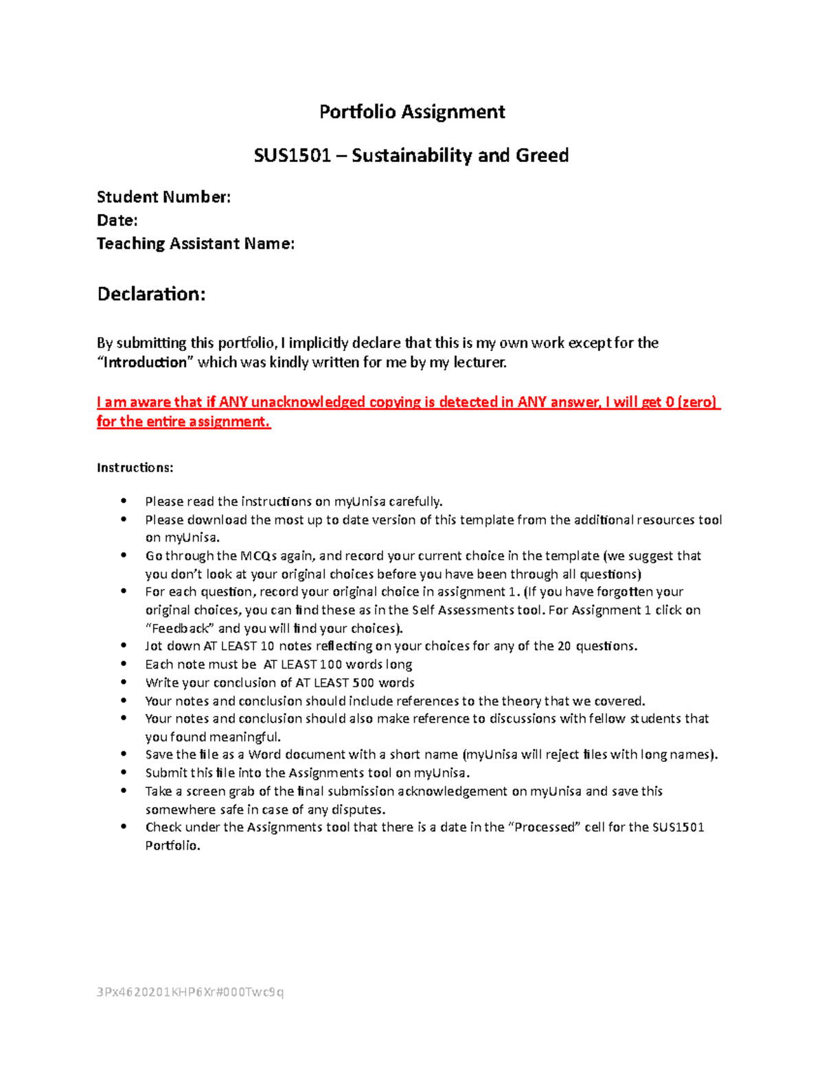 09 Portfolio Template 2020 S1 - Portfolio Assignment SUS1501 ...