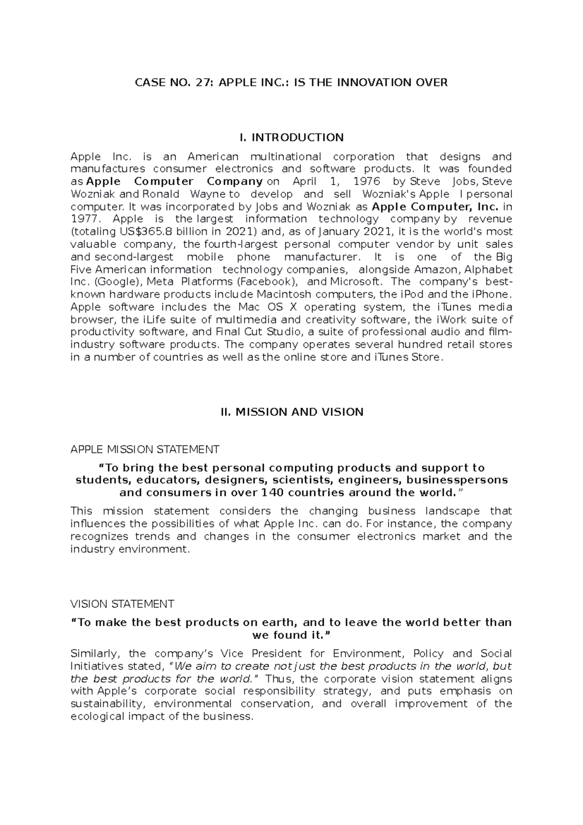 CASE NO. 27docx - This is about the CASE NO. 27: APPLE INC.: IS THE ...