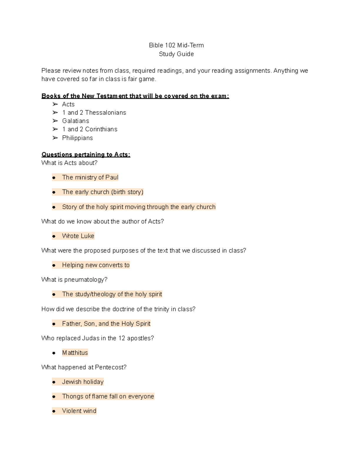 Bible Mid-Term study guide - Bible 102 Mid-Term Study Guide Please ...