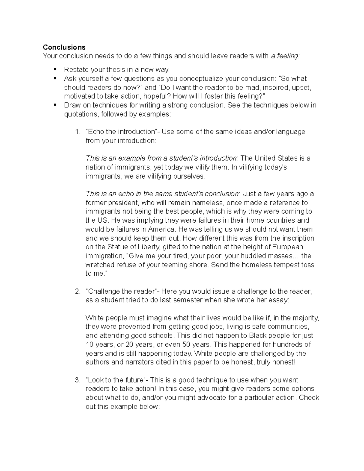 Help with Conclusions - Conclusions Your conclusion needs to do a few ...