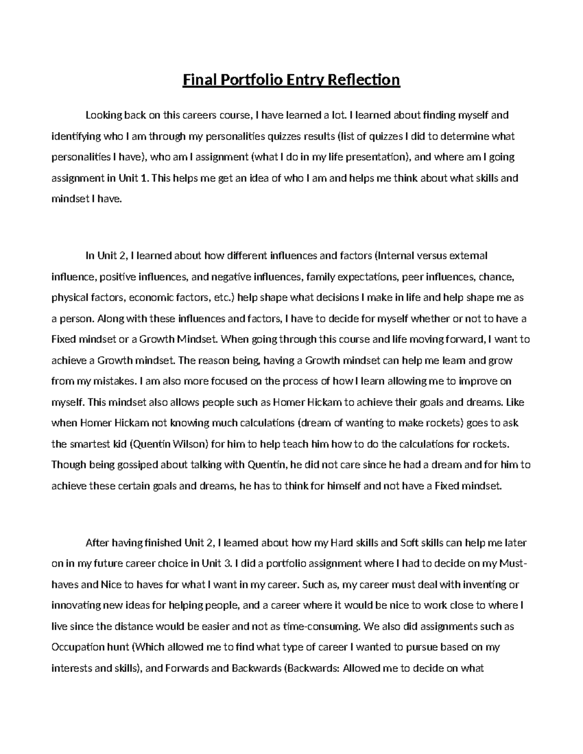 Final Portfolio Entry Reflection - Final Portfolio Entry Reflection ...