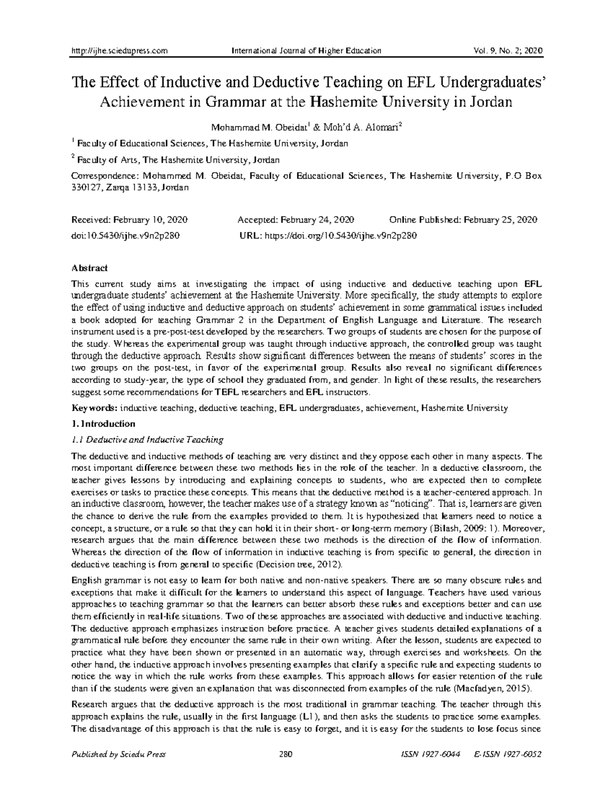 EJ1248474 - The Effect of Inductive and Deductive Teaching on EFL ...