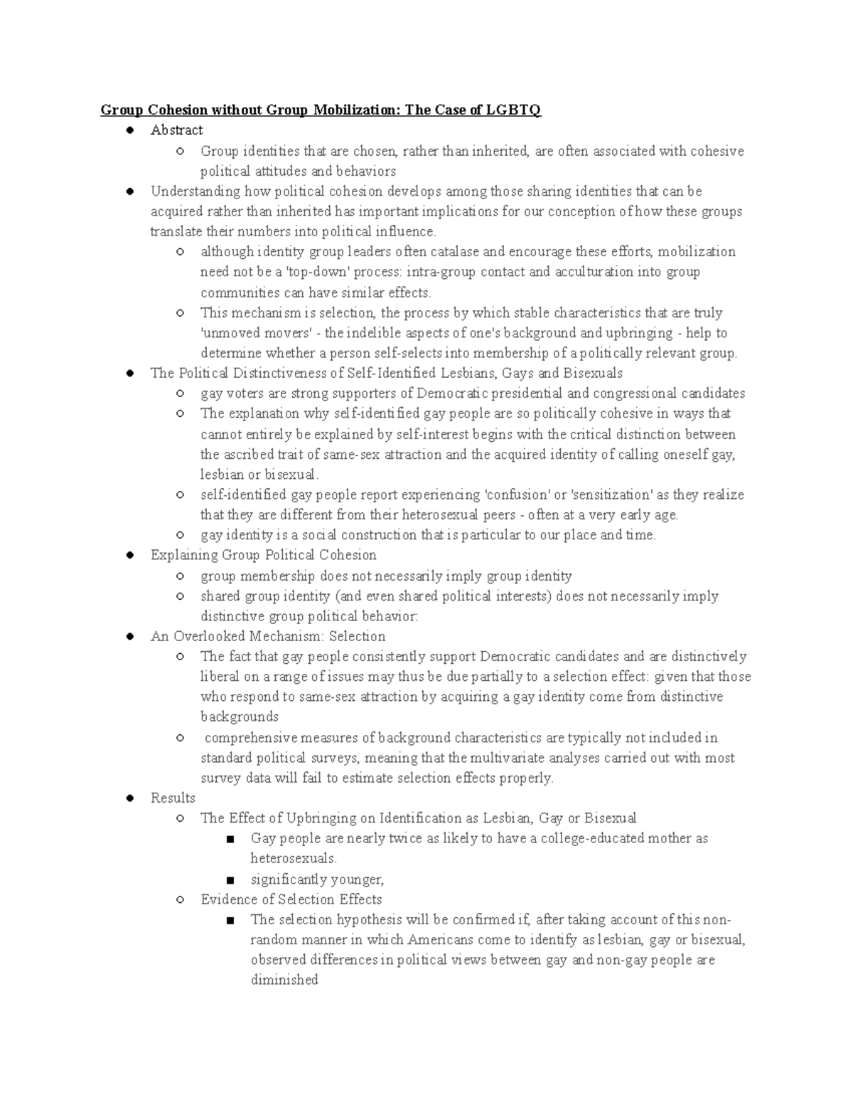Group Cohesion - Political distinctiveness - LGBTQ - Selection in ...