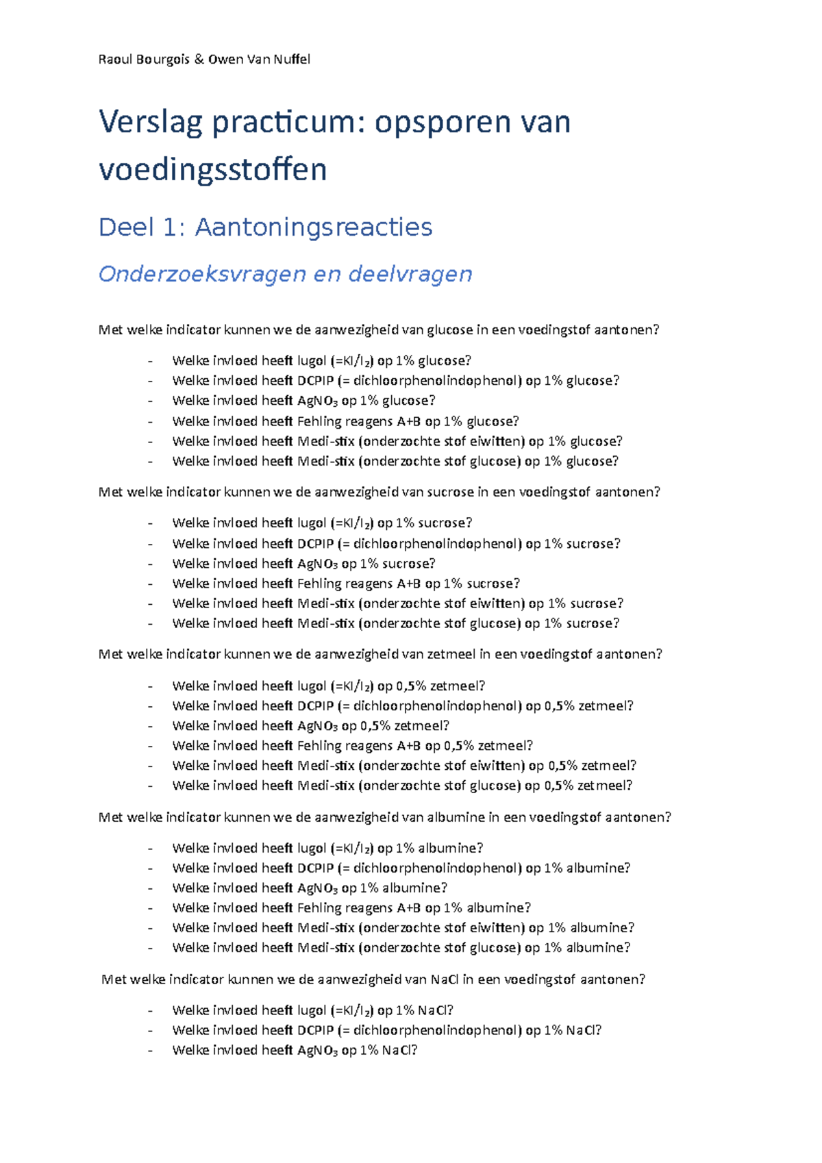 Verslag-practicum-voedingsstoffen - Verslag practicum: opsporen van ...