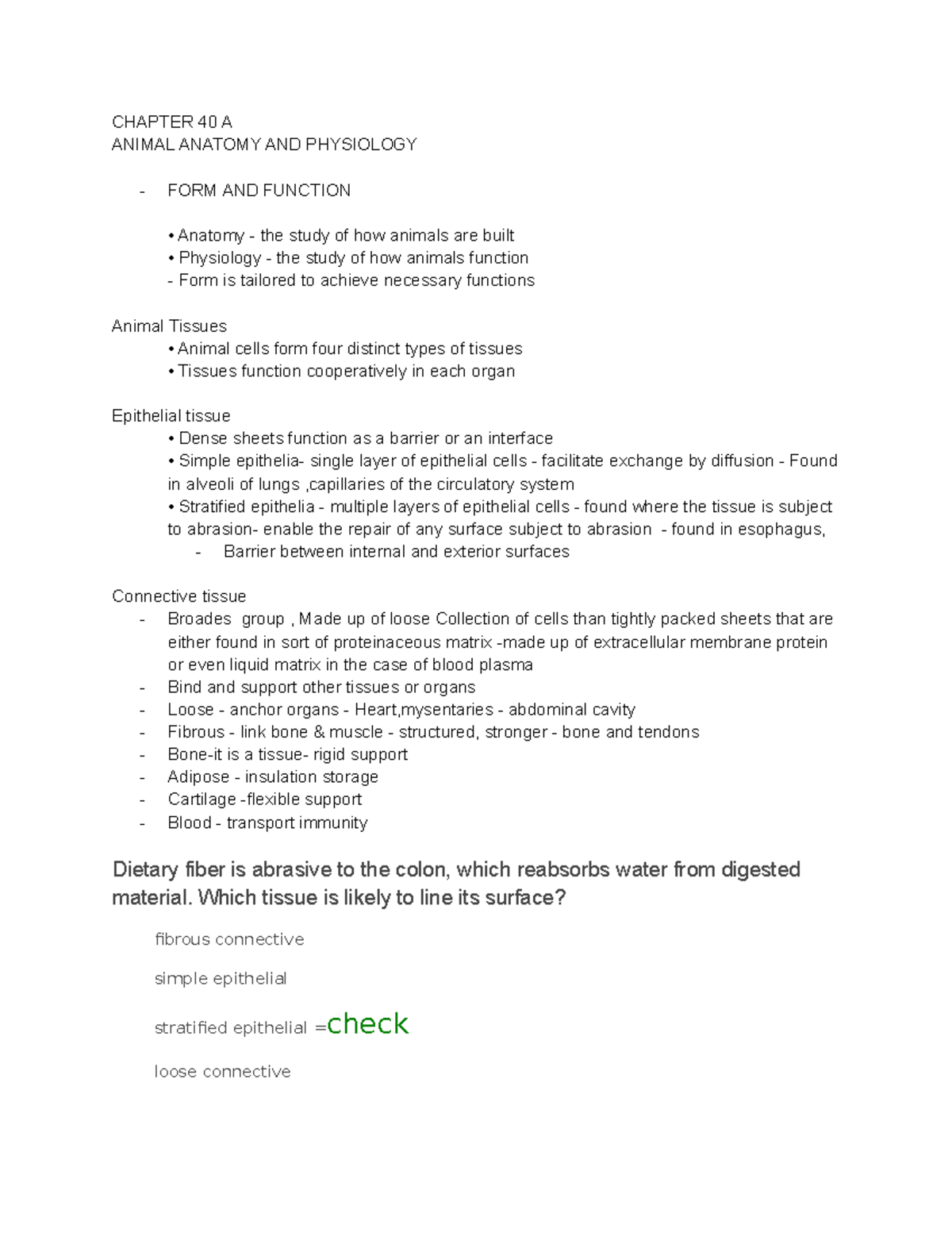 Chapter 40 A - CHAPTER 40 A ANIMAL ANATOMY AND PHYSIOLOGY - FORM AND ...