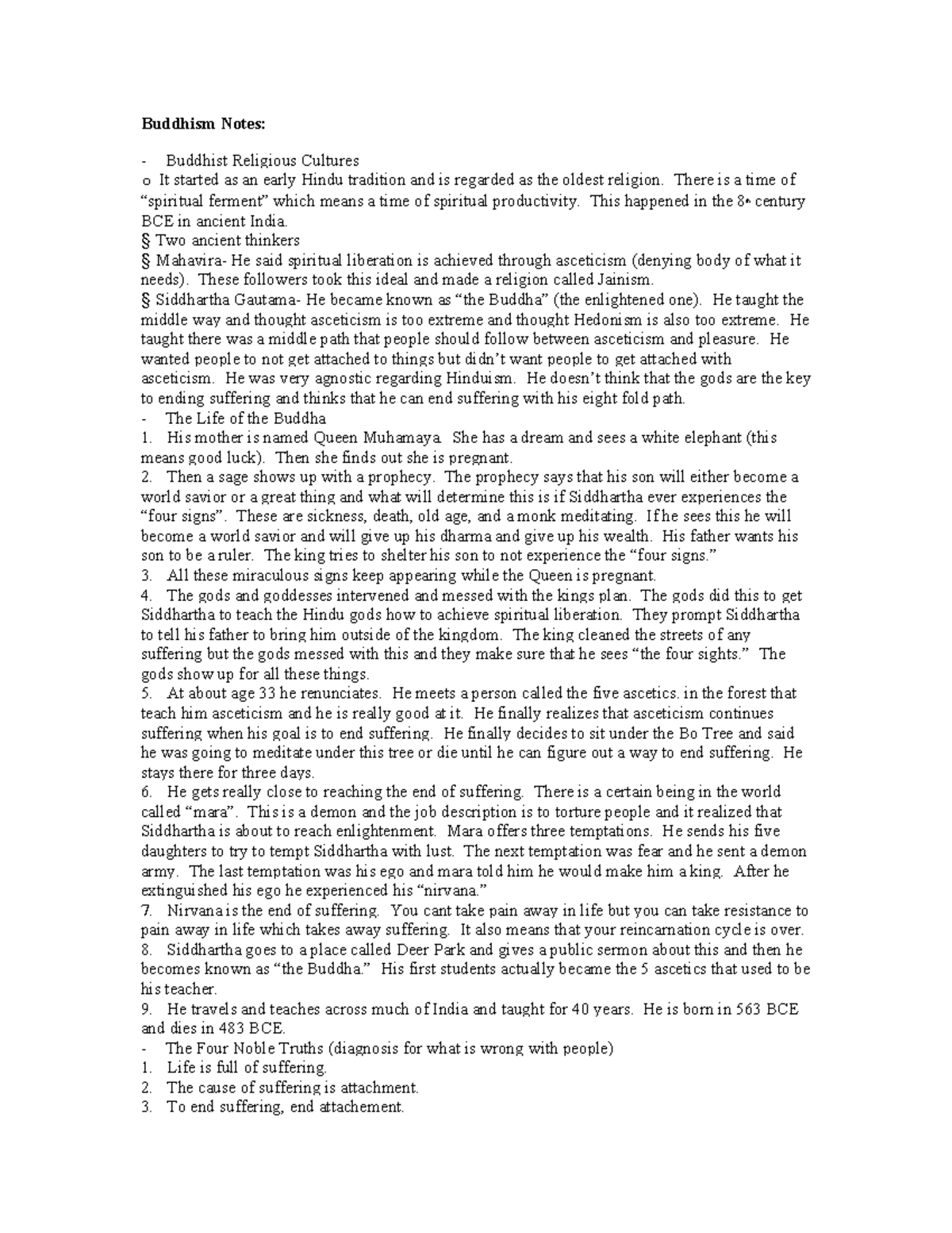 Buddhism notes - Buddhism Notes: Buddhist Religious Cultures o It ...