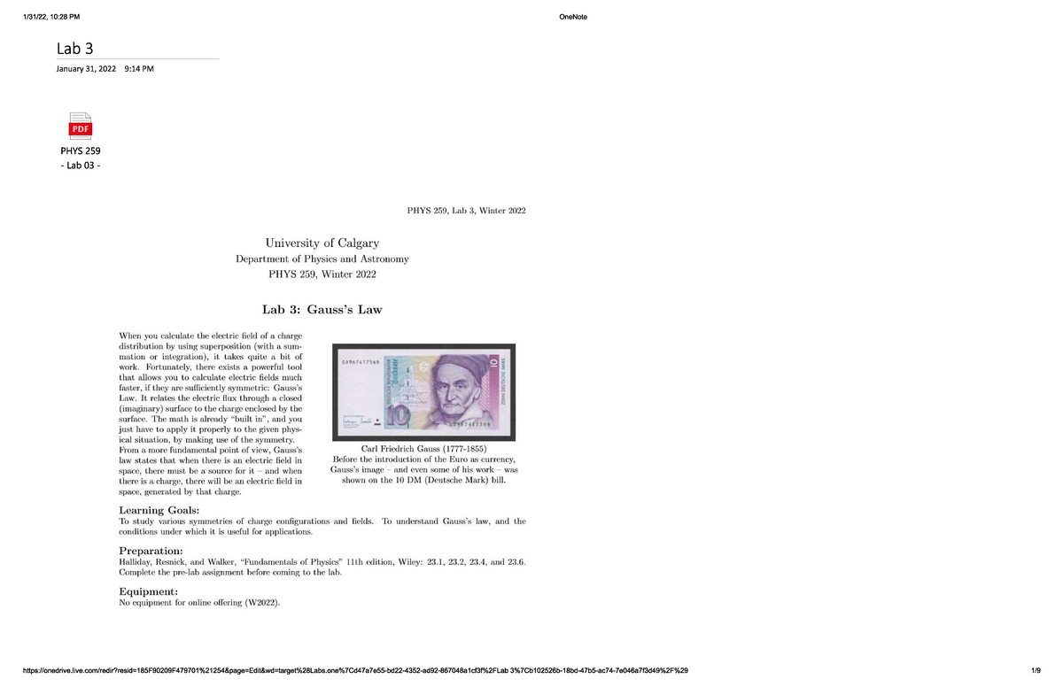 Third Lab Assignment prelab - Gauss Law - PHYS 259 - Studocu