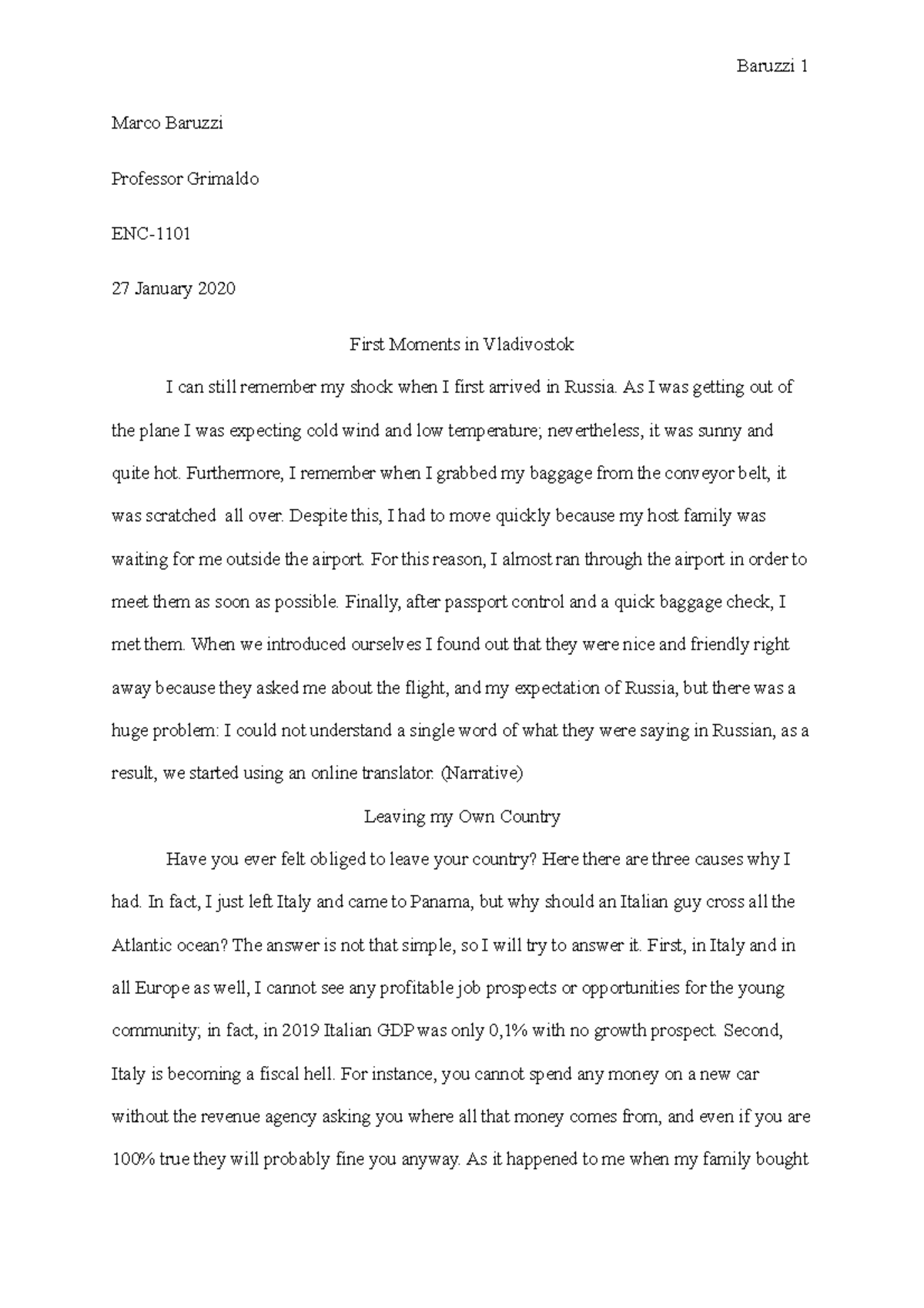 Three paragraphs Essay - Final Sheet - Baruzzi 1 Marco Baruzzi ...