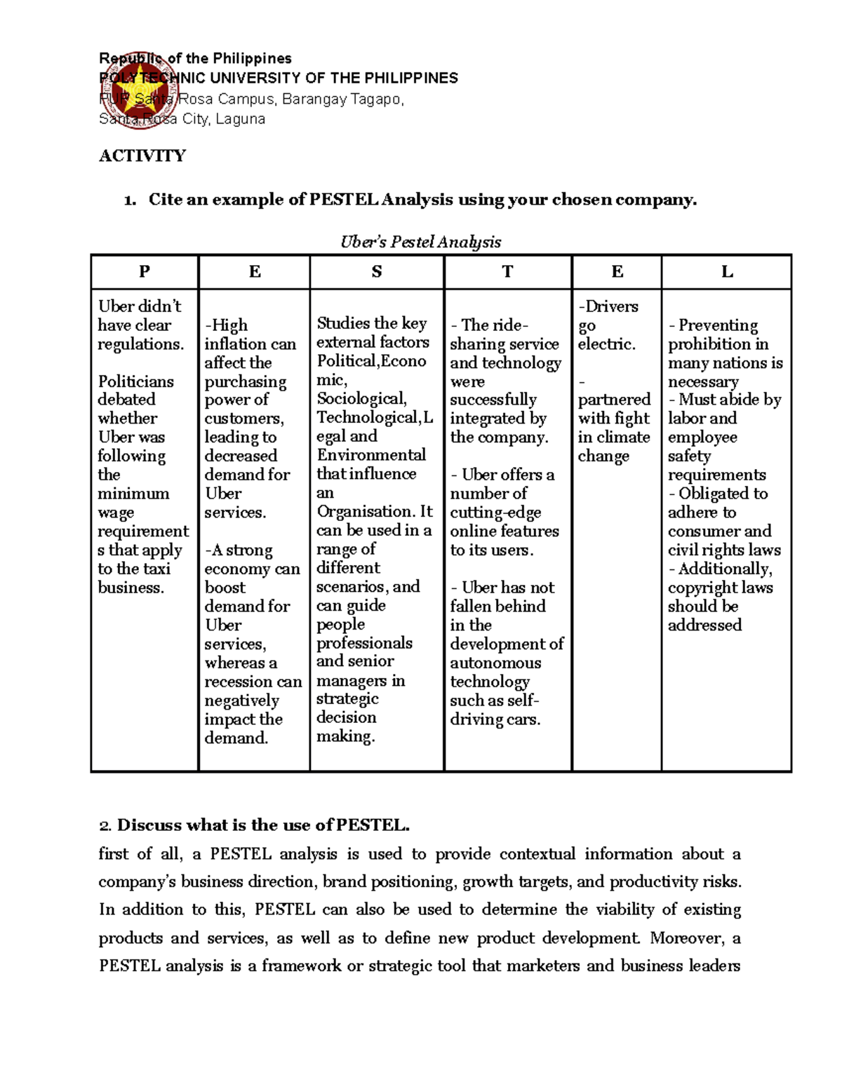 Group 4 Pestle Analysis - Written Report - Republic of the Philippines ...