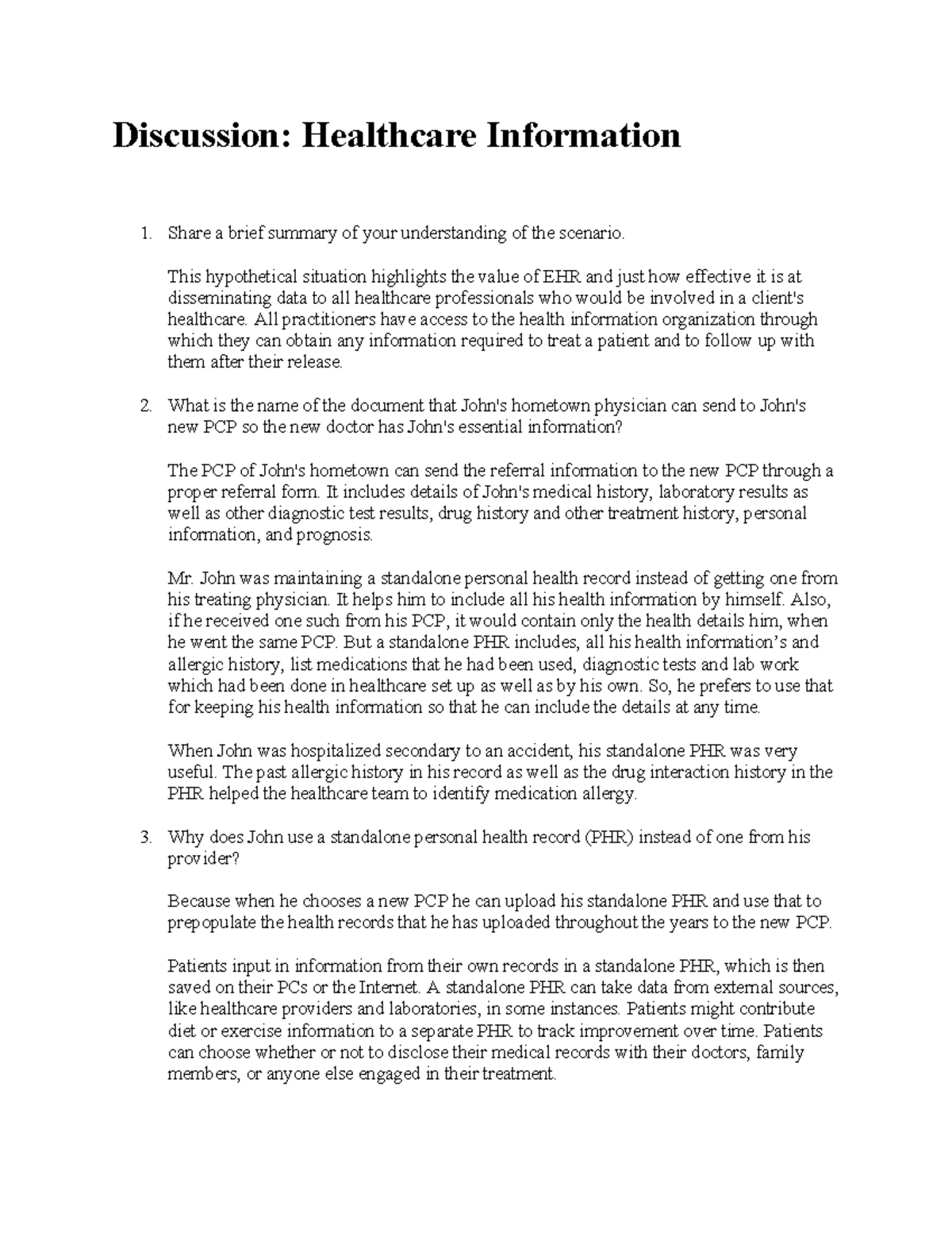 HIT 120 Week 4 Discussion - Discussion: Healthcare Information 1. Share ...