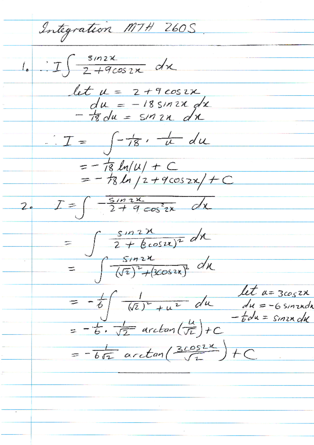 inverse integration - MATHS260 - Studocu