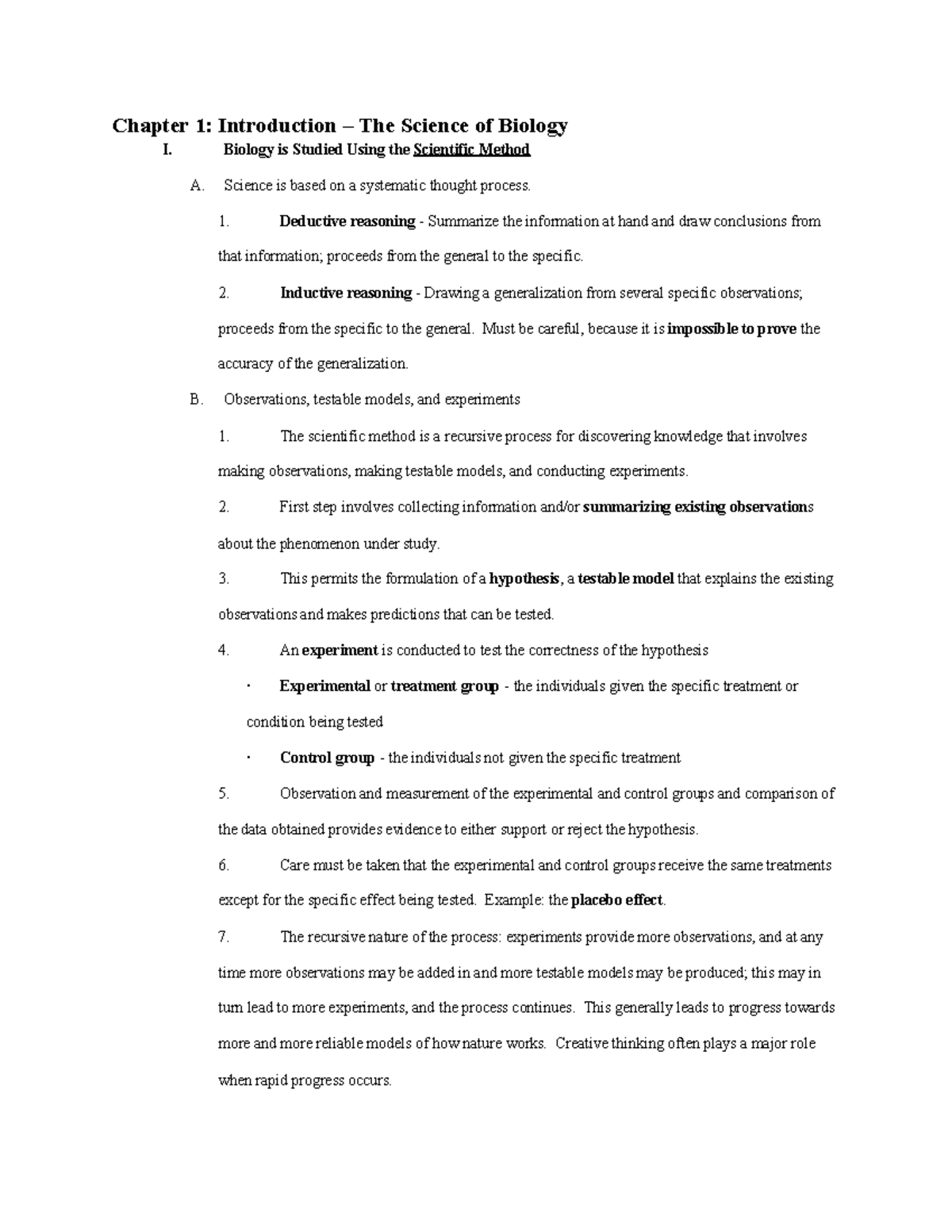Biology- chapter 1 notes - Chapter 1: Introduction – The Science of ...