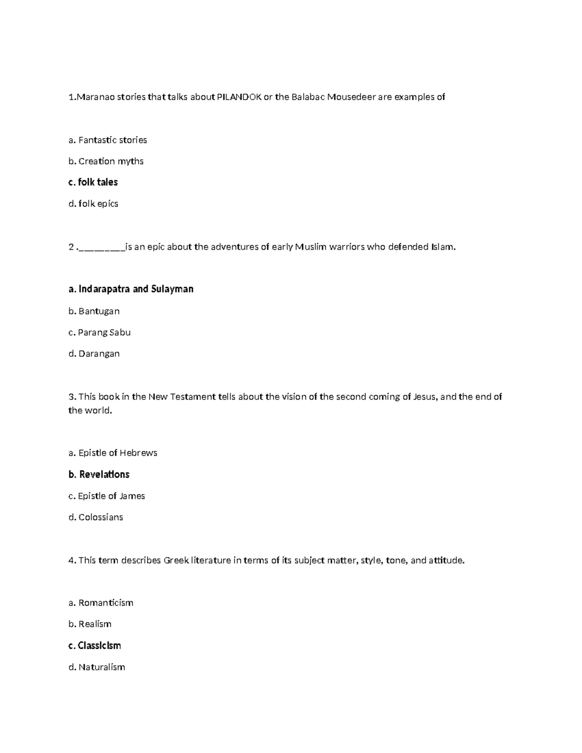 Literature Questionnaire 2 Instructor Copy - 1 stories that talks about ...