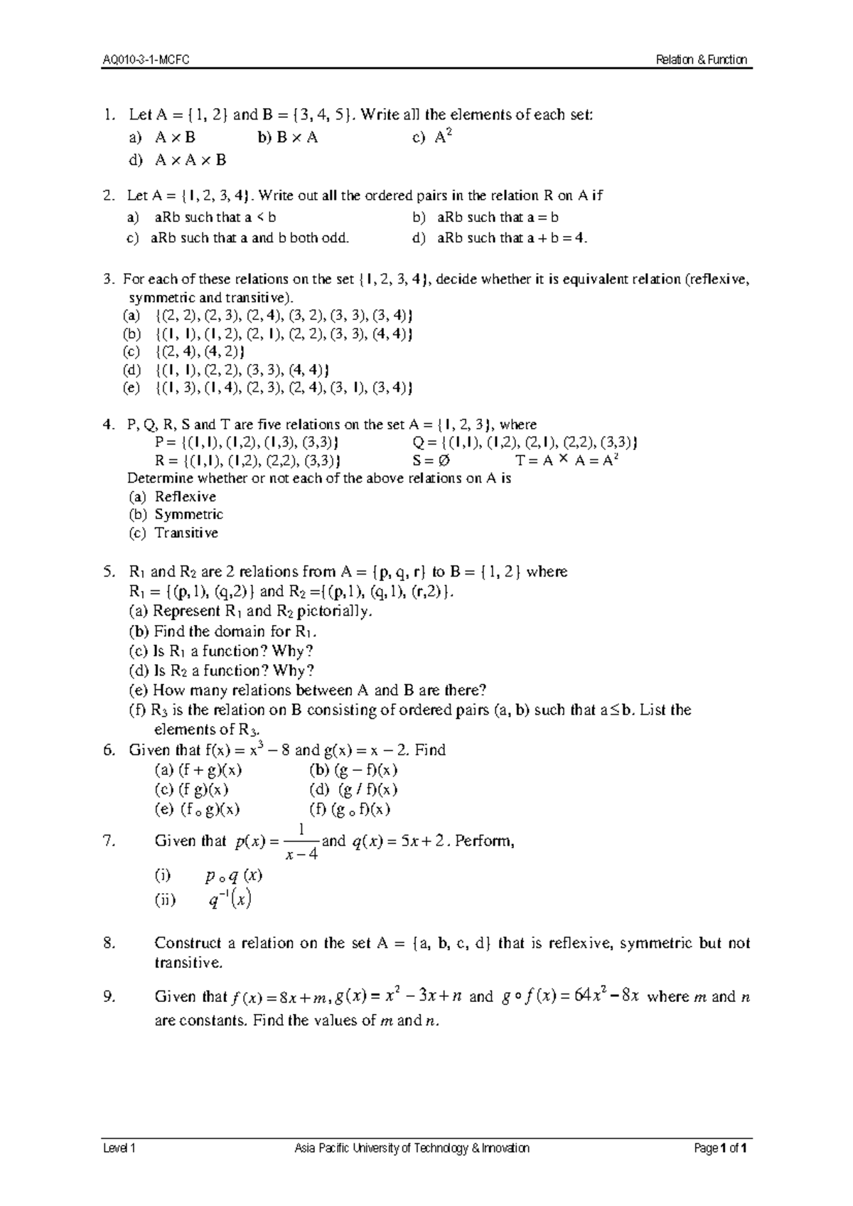 Chapter 3 - maths - AQ010- 3 - 1 - MCFC Relation & Function Level 1 ...