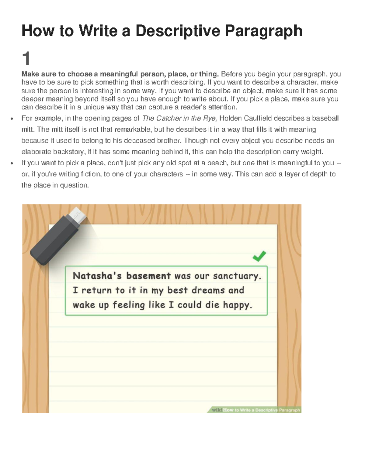 Descriptive paragraph - 1 Make sure to choose a meaningful person ...
