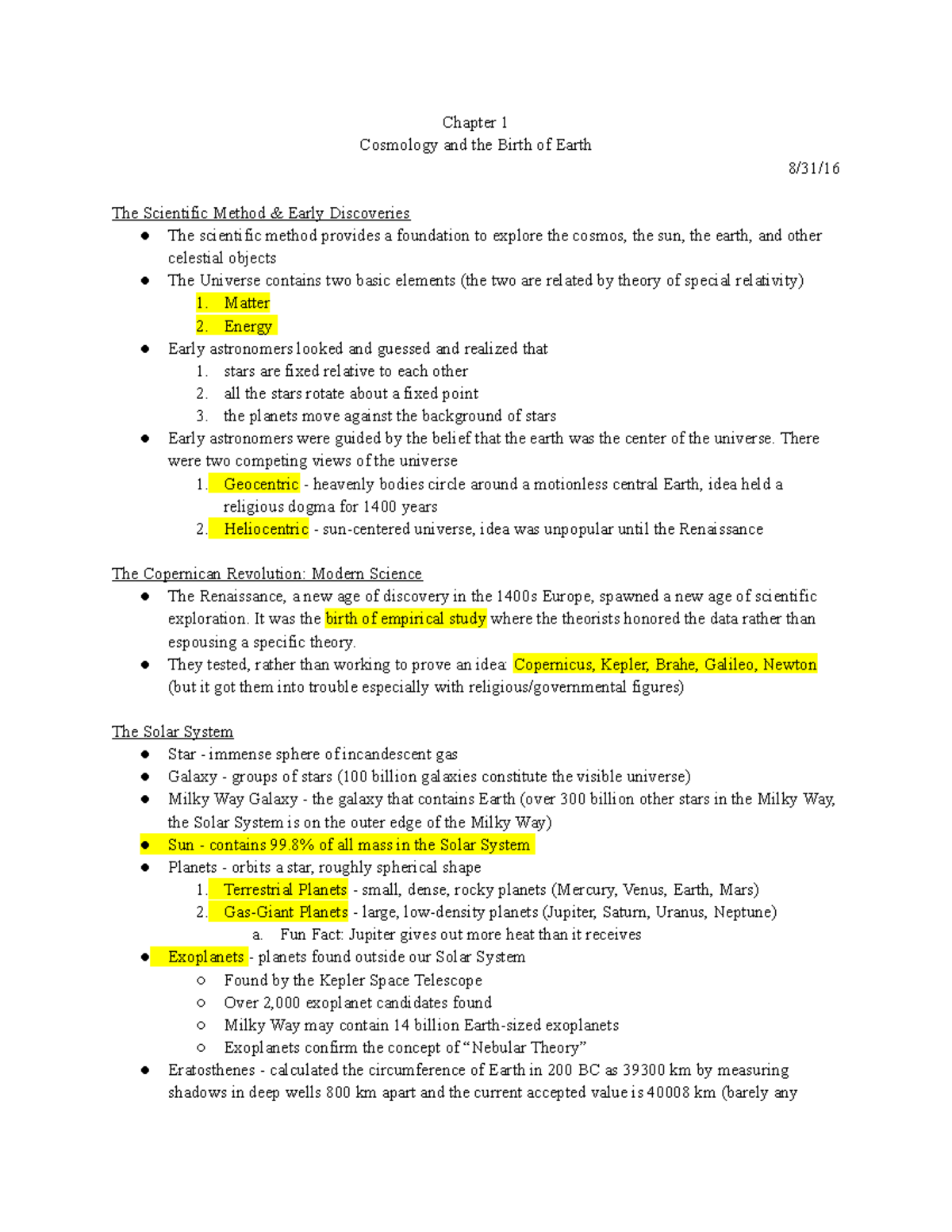 Chapter 1 Cosmology and the Birth of Earth - Chapter 1 Cosmology and ...