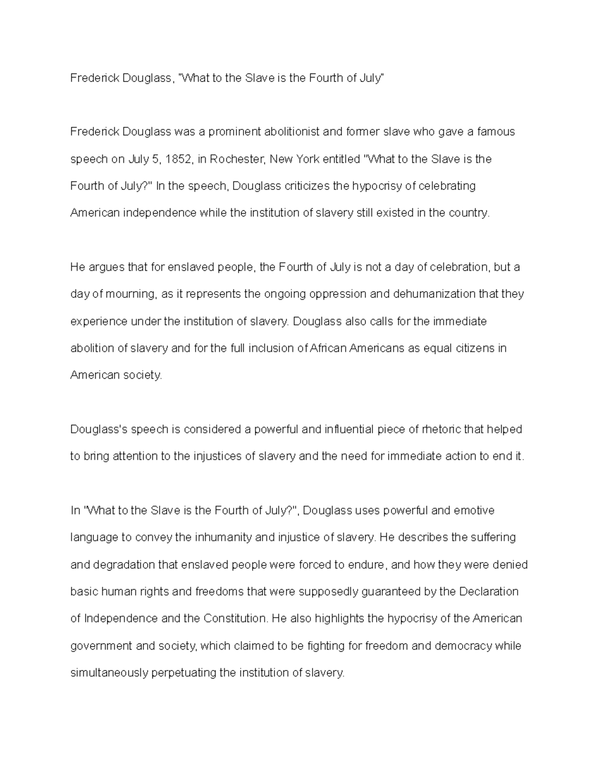 3 ENG 372 - Frederick Douglass, “What to the Slave is the Fourth of ...