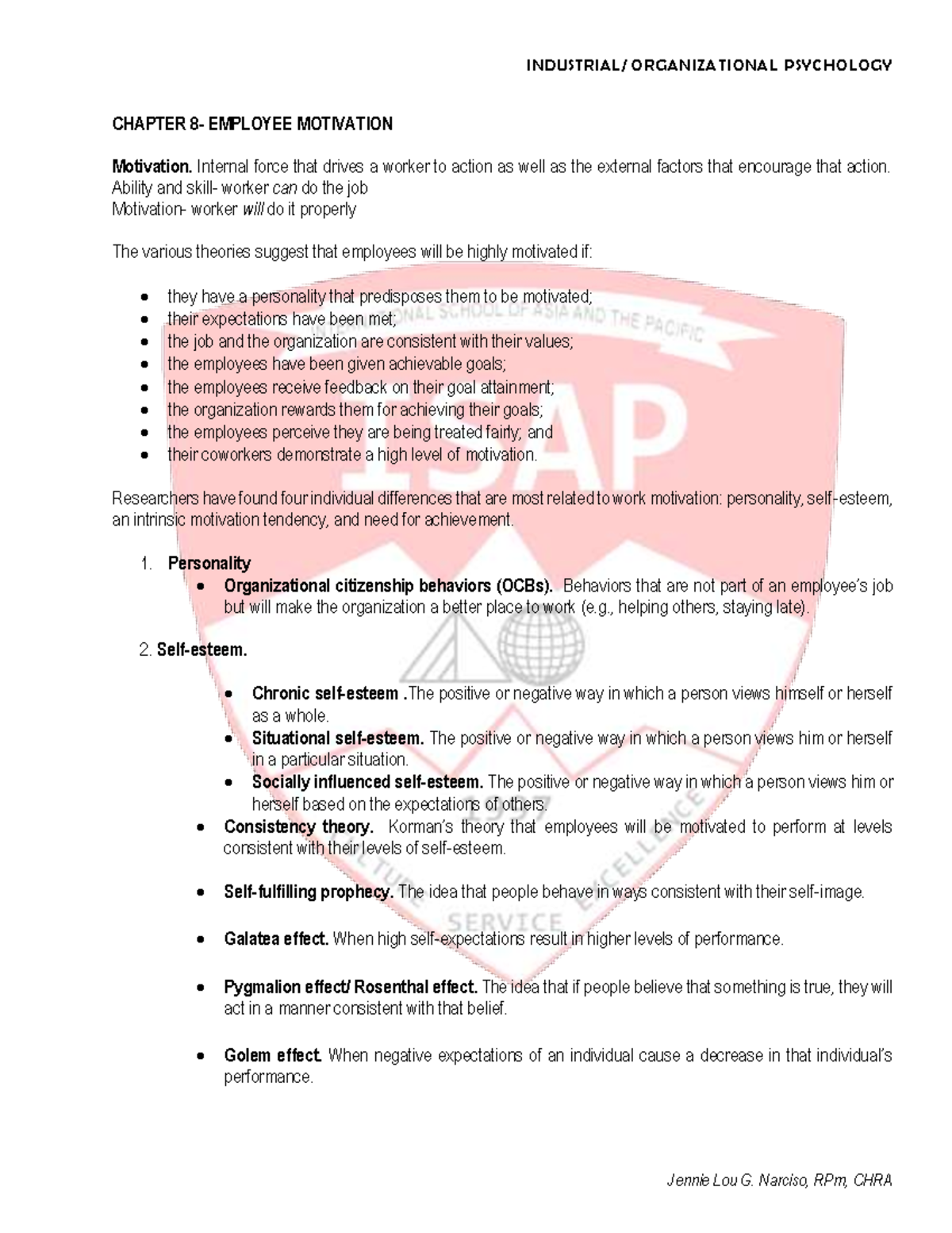 Industrial- Organizational Psychology Chapter 8 Employee Motivation ...