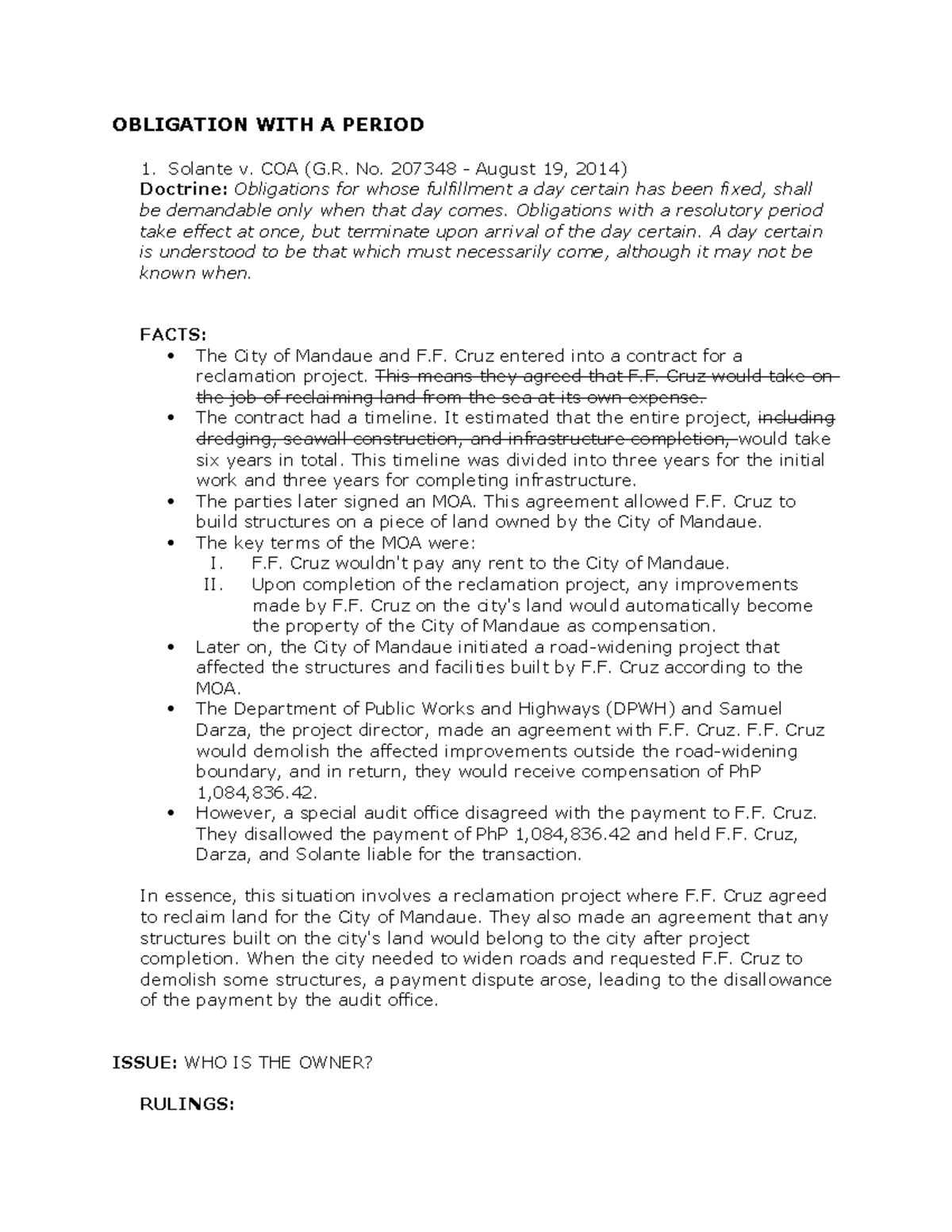 Case digest obli with a period - OBLIGATION WITH A PERIOD Solante v ...