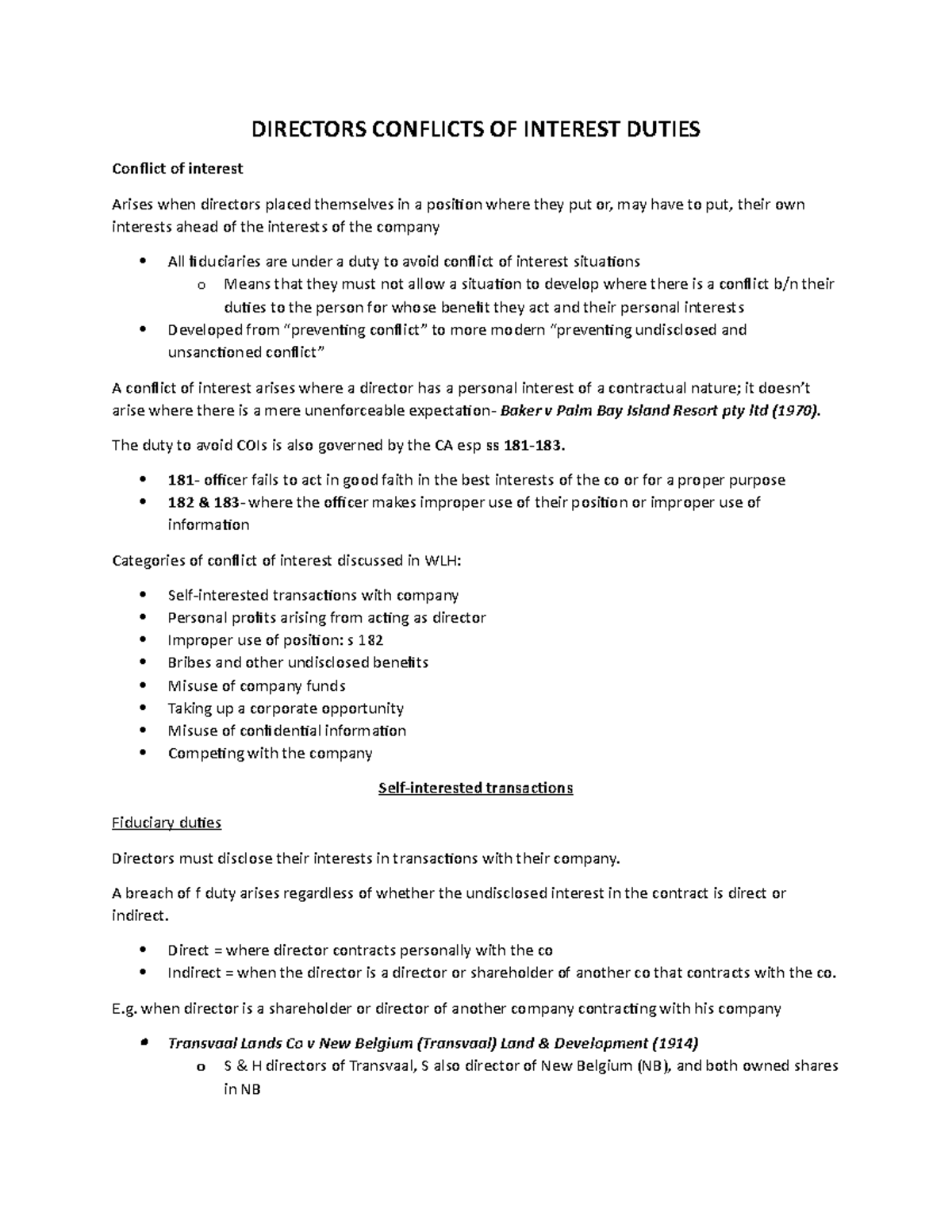 Directors Conflicts OF Interest Duties - DIRECTORS CONFLICTS OF ...