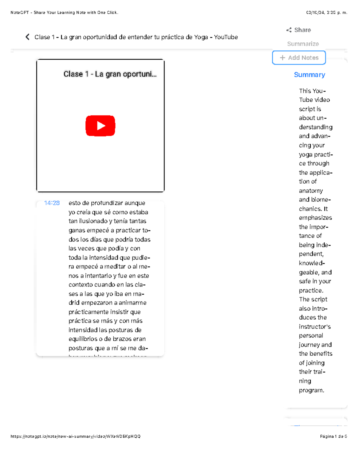 Note GPT - Share Your Learning Note with One Click - Clase 1 - La gran ...