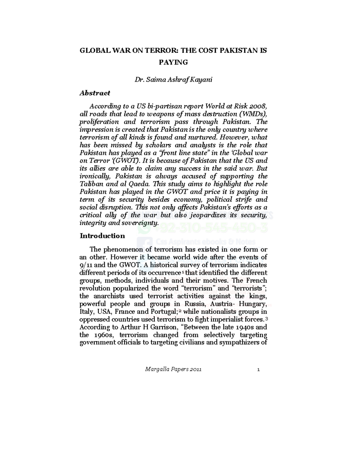 01 Global War on Terror - GLOBAL WAR ON TERROR: THE COST PAKISTAN IS ...