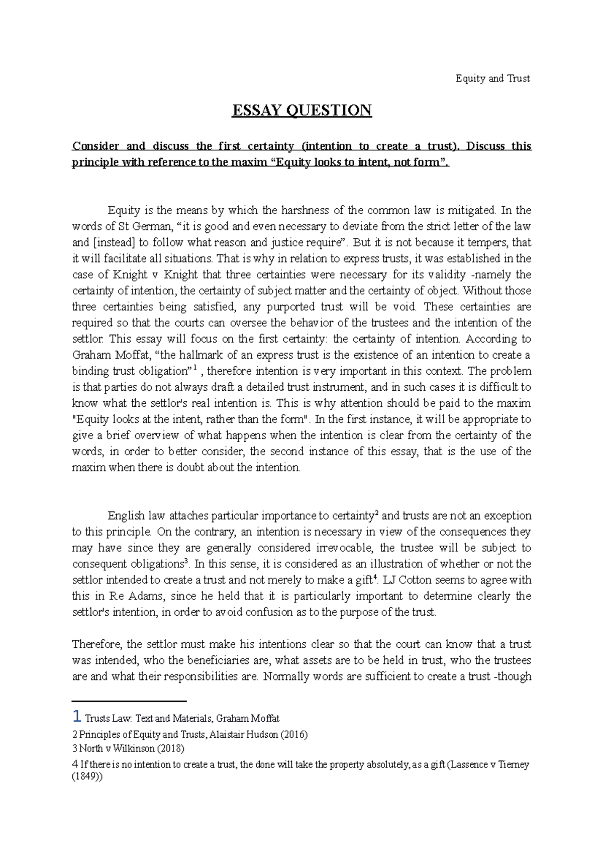 Essay Equity and Trust - Equity and Trust ESSAY QUESTION Consider and ...