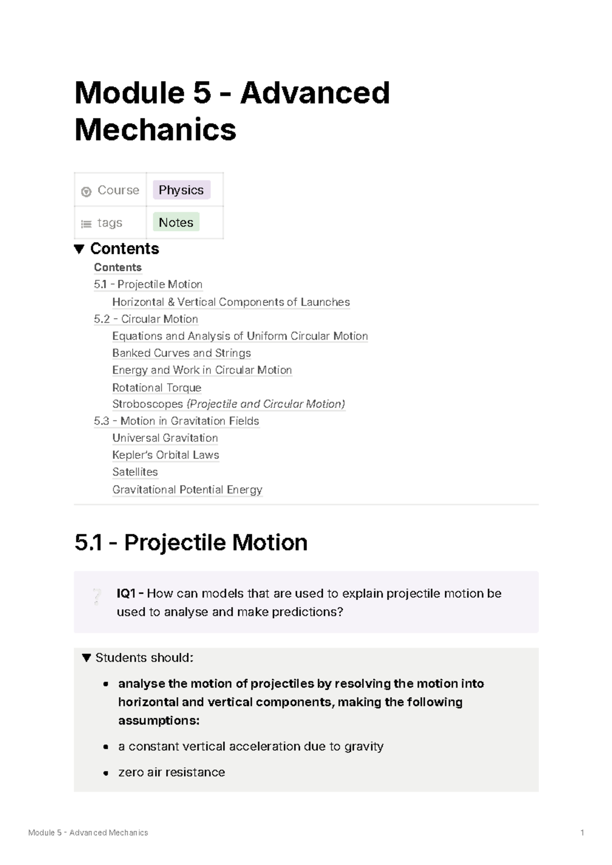 Module 5 Advanced Mechanics Notes - Module 5 - Advanced Mechanics ...
