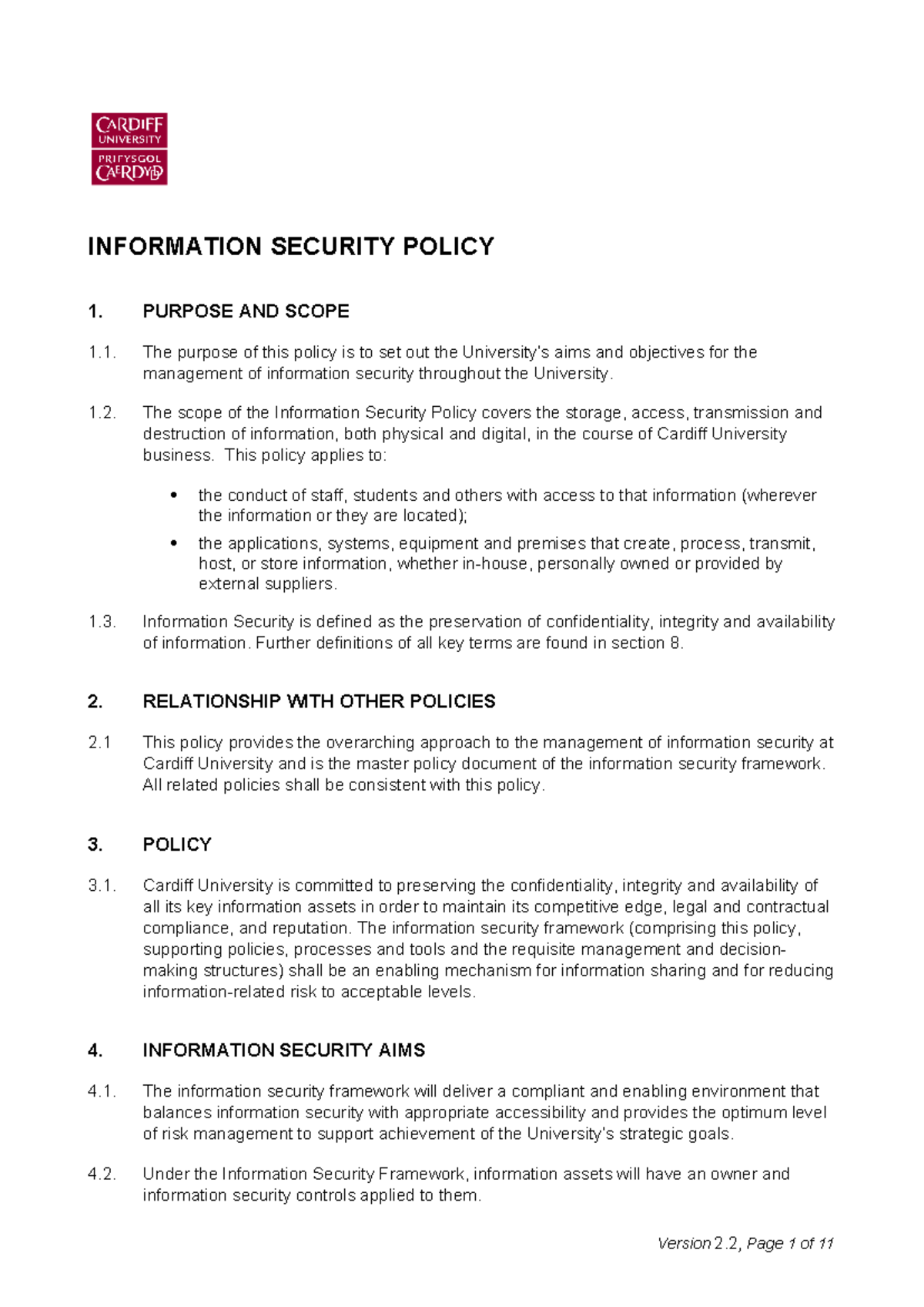 Information Security Policy v 2 - INFORMATION SECURITY POLICY 1 ...
