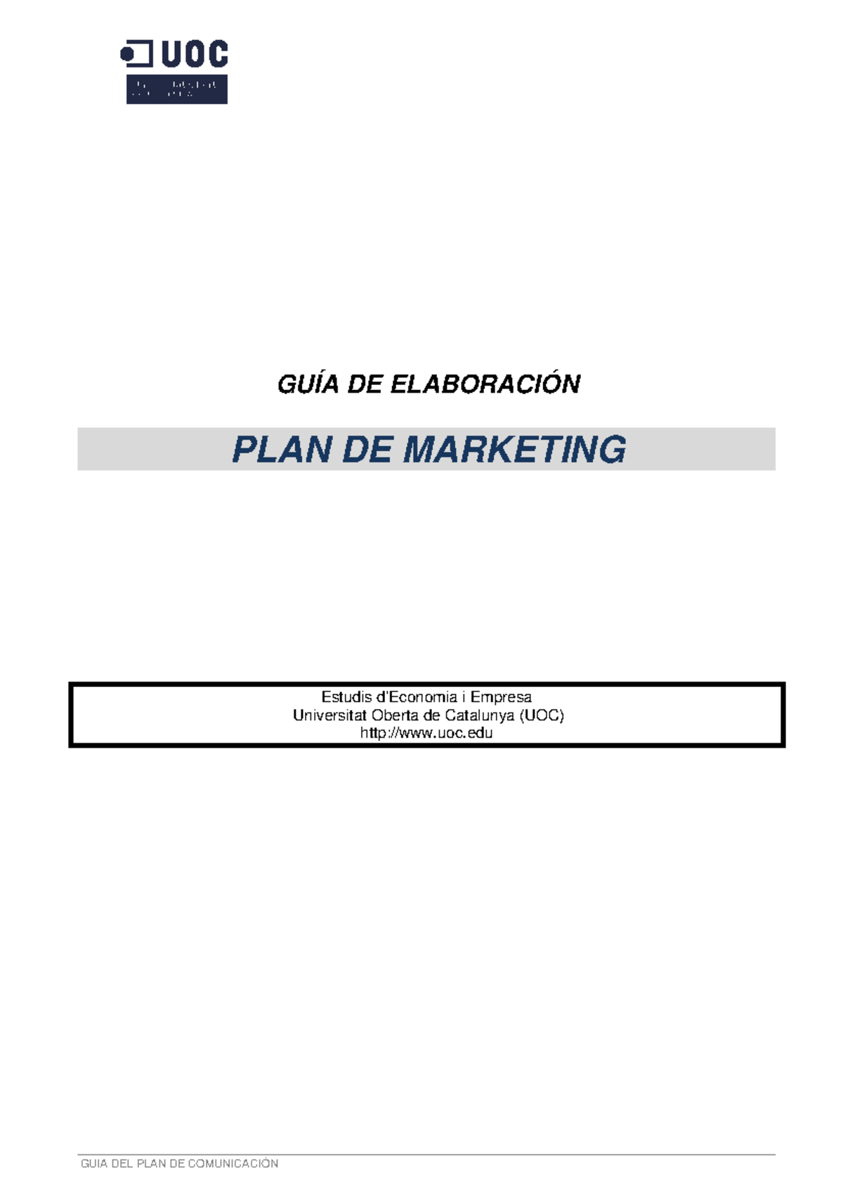 Guia Plan de Marketing TFG - GUIA DEL PLAN DE COMUNICACIÓN GUÍA DE ...