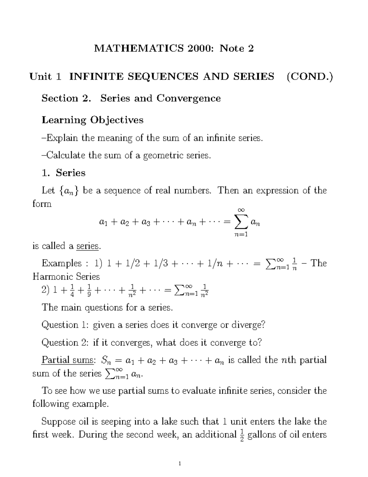 N2 - note 2 - MATHEMATICS 2000: Note 2 Unit 1 INFINITE SEQUENCES AND ...