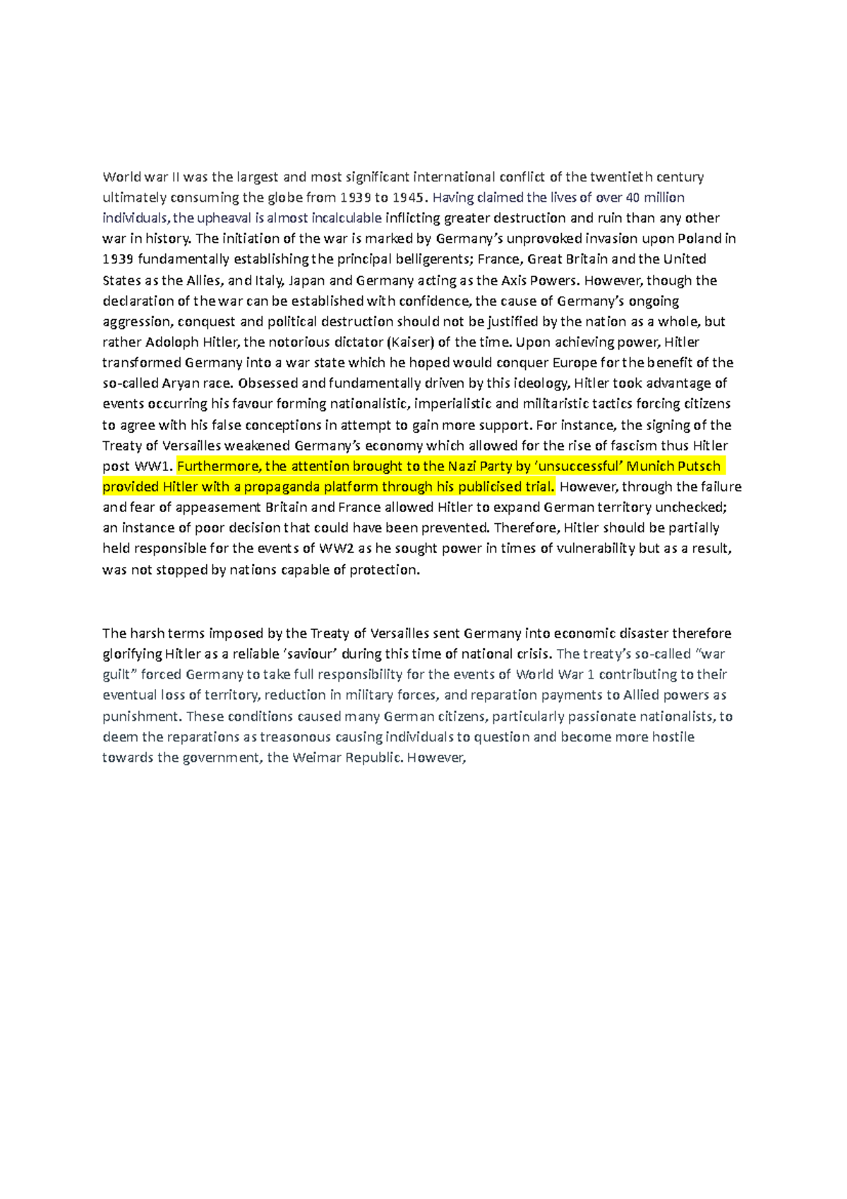 WW2 Essay - World war II was the largest and most significant ...