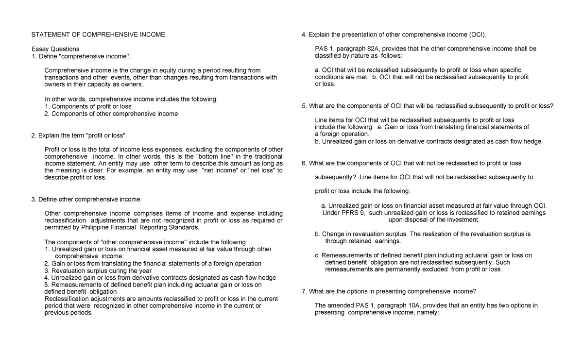 Statement of Comprehensive Income (Problems with Solutions) II ...