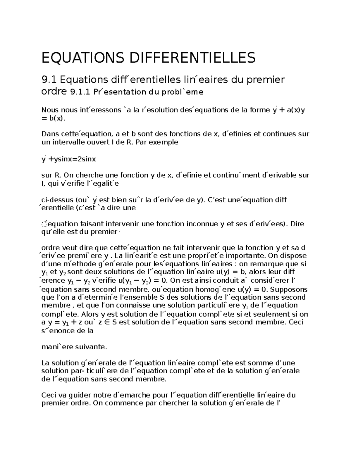 Equa-diff note 6 - Equa-diff note 6 - EQUATIONS DIFFERENTIELLES 9 ...