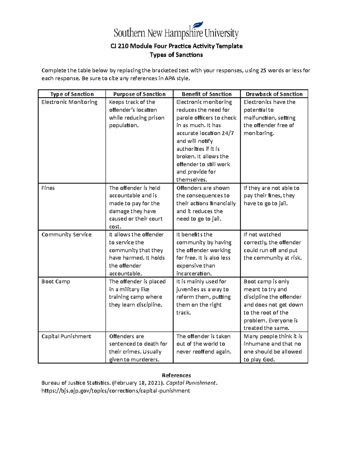 CJ 210 Module Four Practice Activity Template - Be sure to cite any ...