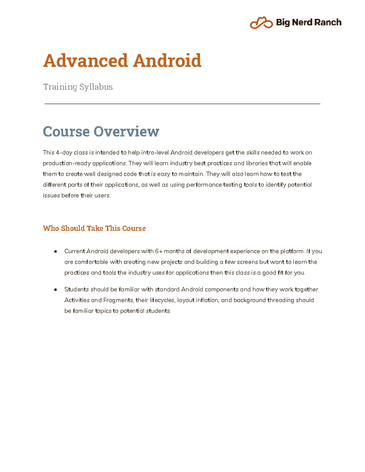 Advanced Android-Training Syllabus - Advanced Android Training Syllabus Course Overview This 4 ...