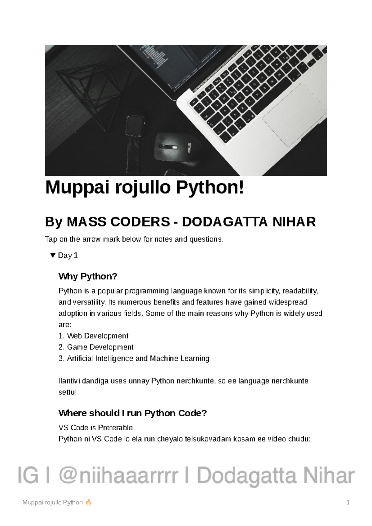 Muppai rojullo Python - Muppai rojullo Python! By MASS CODERS - DODAGATTA NIHAR Tap on the arrow ...