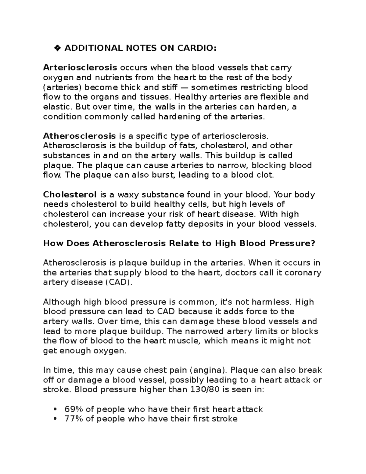 Additional Notes ON Cardio - ADDITIONAL NOTES ON CARDIO ...