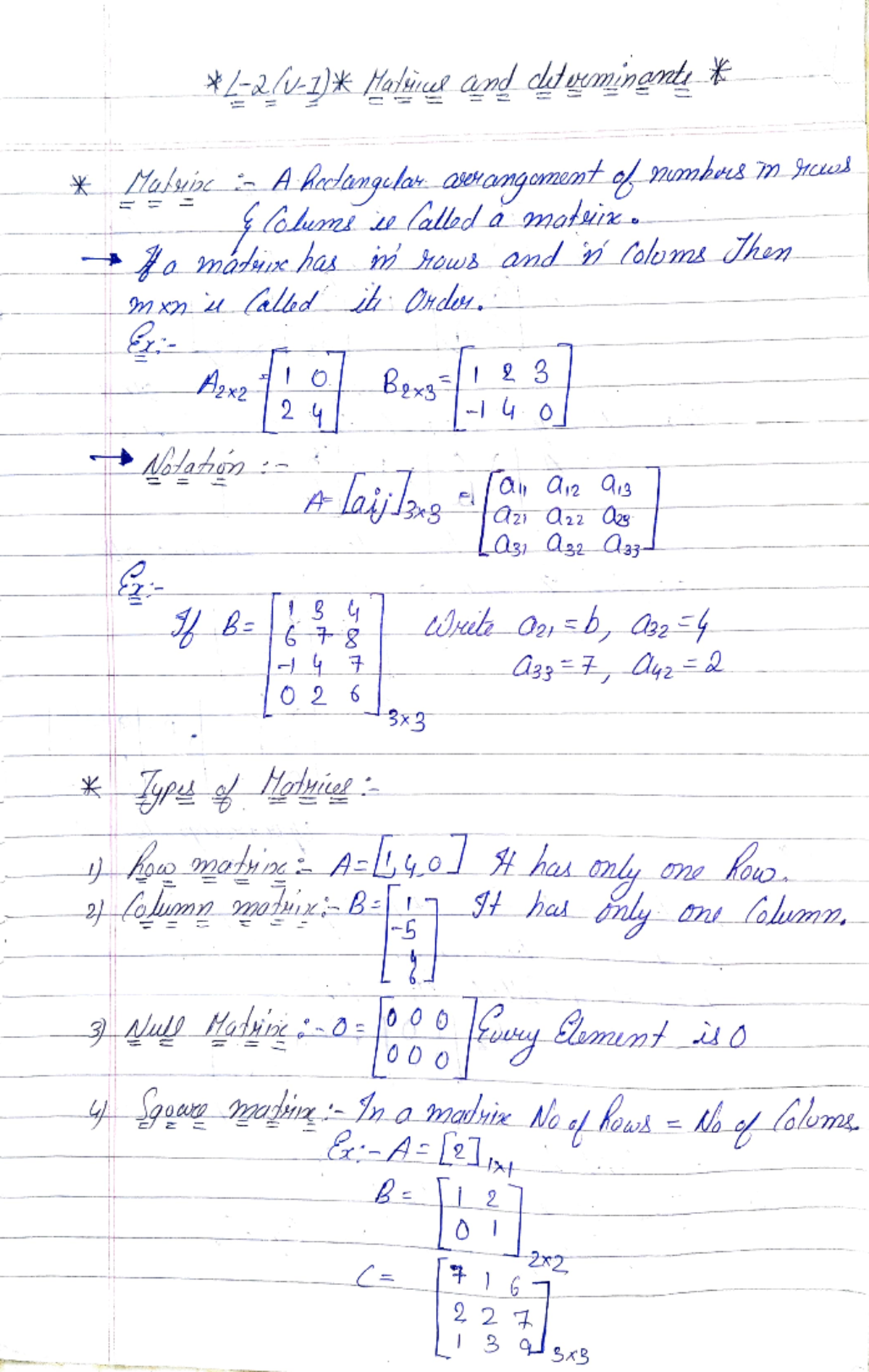 Matrices (Complete Notes with Example and Imp Formulas ...