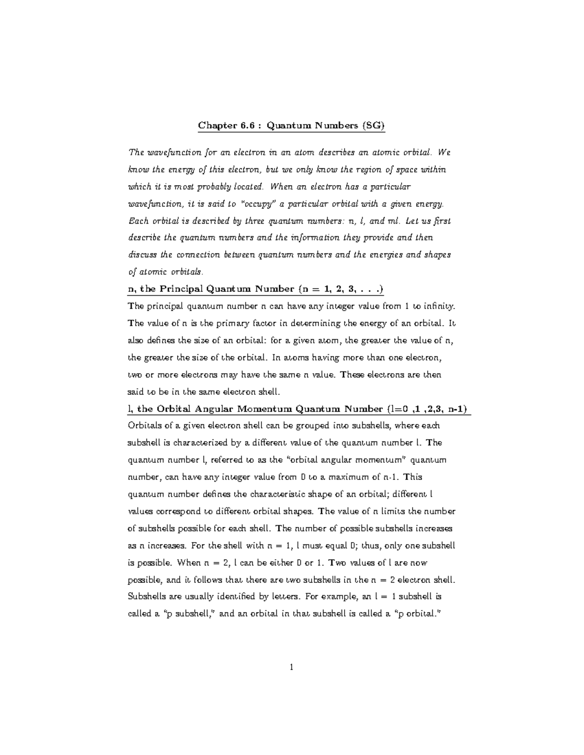 Summary of Quantum Numbers - Chapter 6 : Quantum Numbers (SG) The ...
