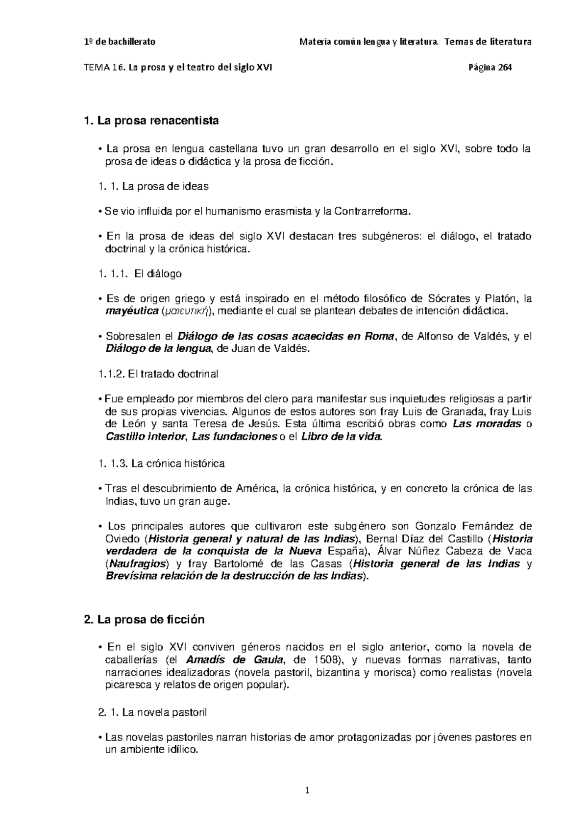 Tema 16 La prosa y el teatro del siglo XVI - TEMA 1 6. La prosa y el teatro del siglo XVI Página ...