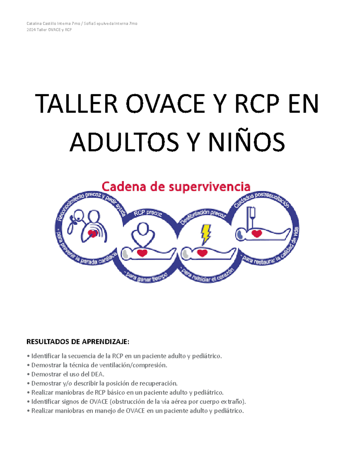 Guía Ovace y RCP adulto y pediátrico 2024 - 2024 Taller OVACE y RCP ...