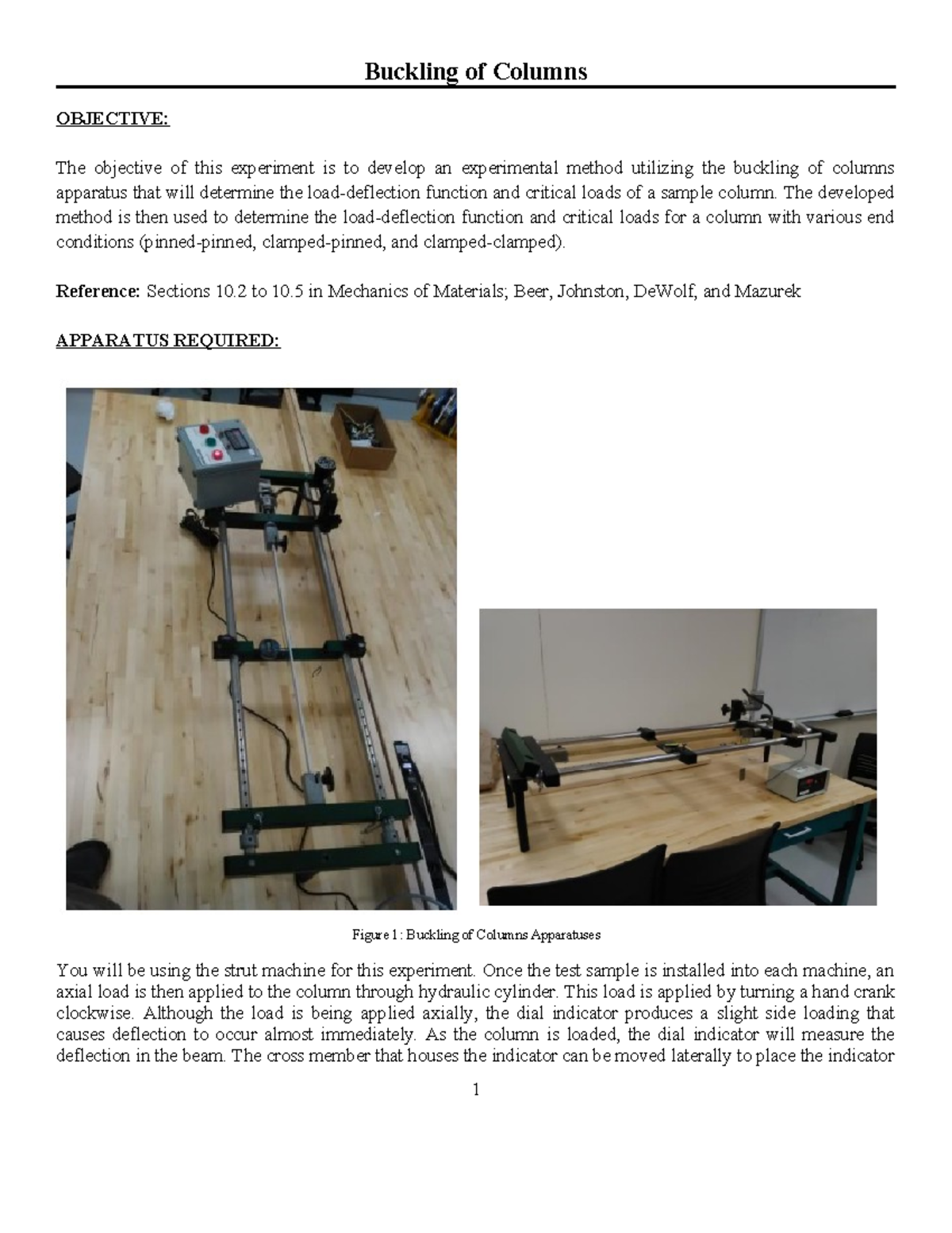 6.0 Buckling - lab - Buckling of Columns OBJECTIVE: The objective of ...